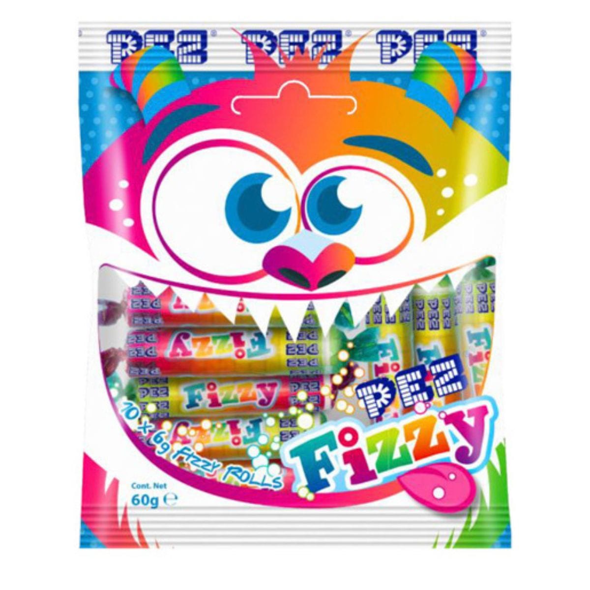 PEZ Monster Fizzy Rolls Bag 60g – Blanda Drops AS